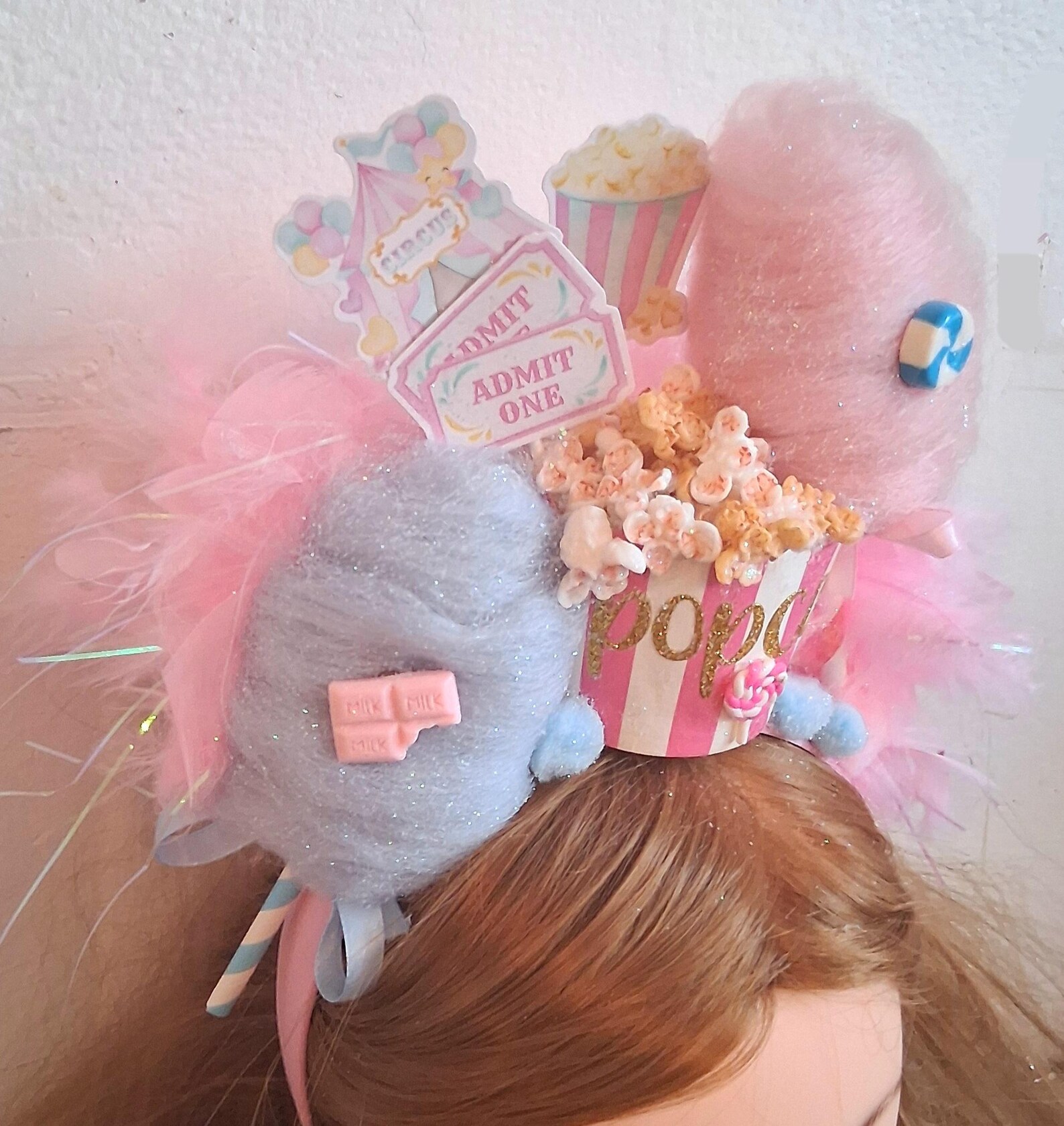 Popcorn Headband/headpiece, Pink Themed Popcorn Carnival Themed ...