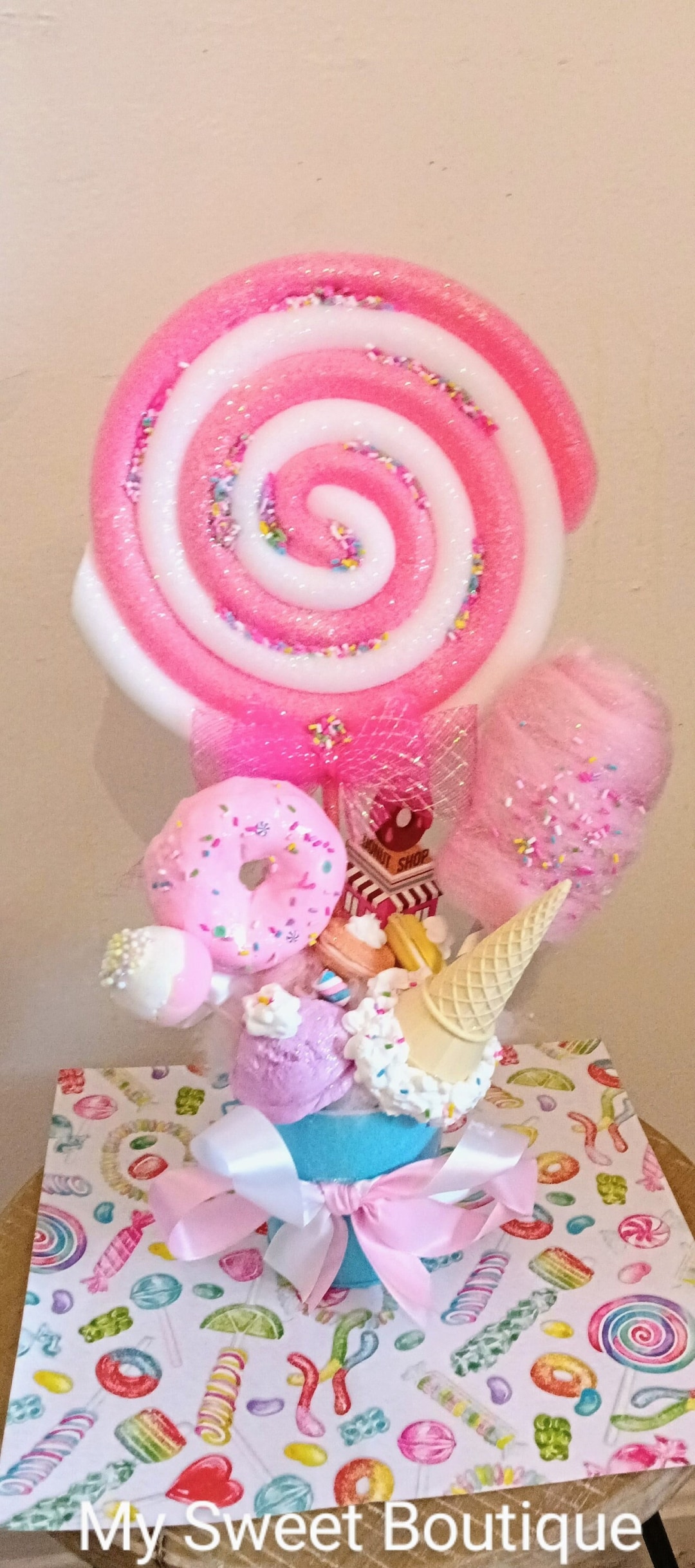 Candy Themed Centerpiece, Fake Candy Arrangement, Lollipop Decorations ...