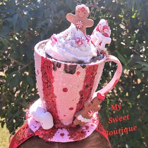 Pink and Red Hot Cocoa Themed Headband, Gingerbread and Peppermint ...