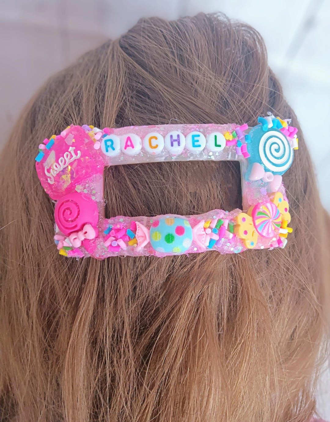 Personalized Candy Themed Barrette, Large Hair Clip Accessory, Candy ...