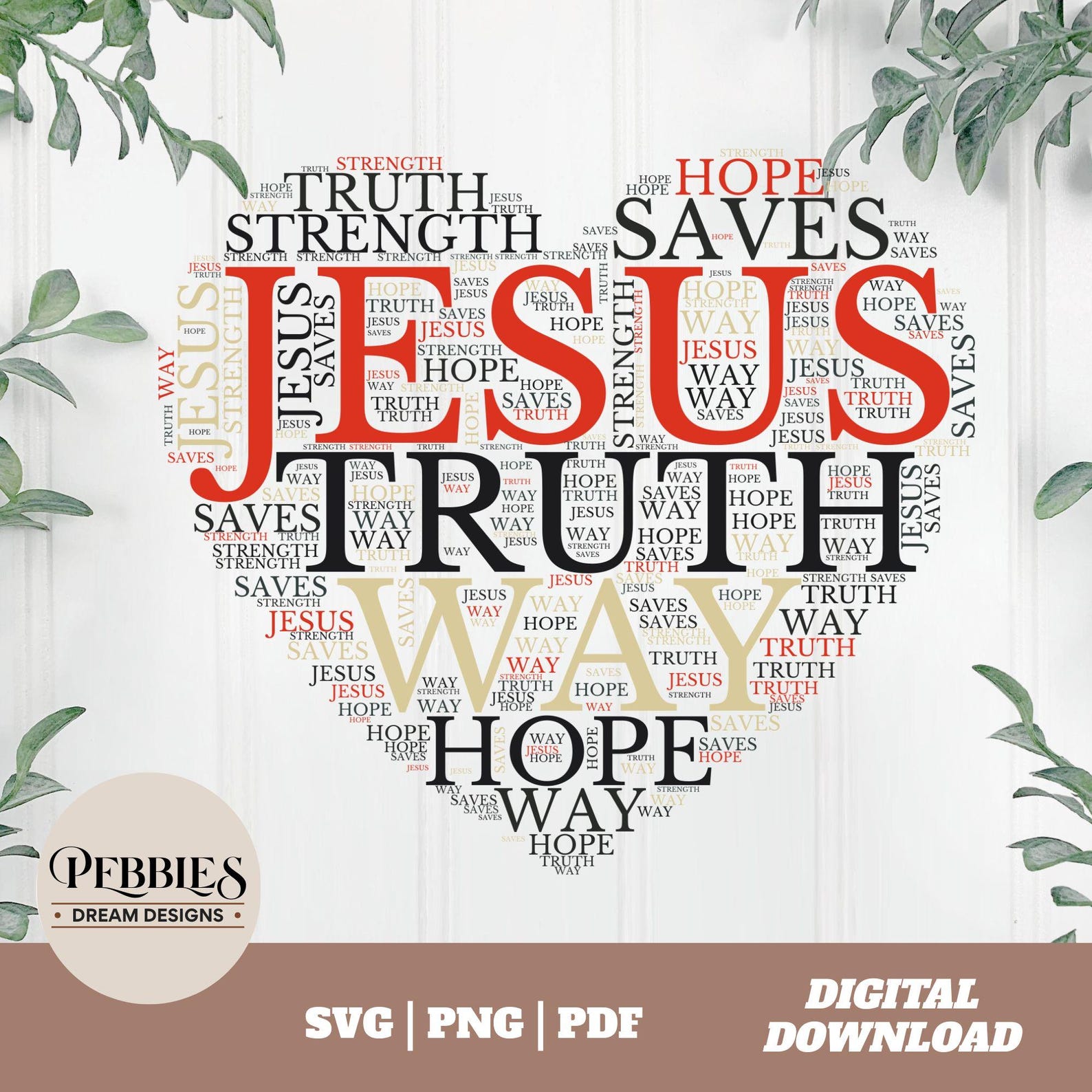Christian Word Art Heart SVG: Jesus PNG File, Inspirational Typography ...