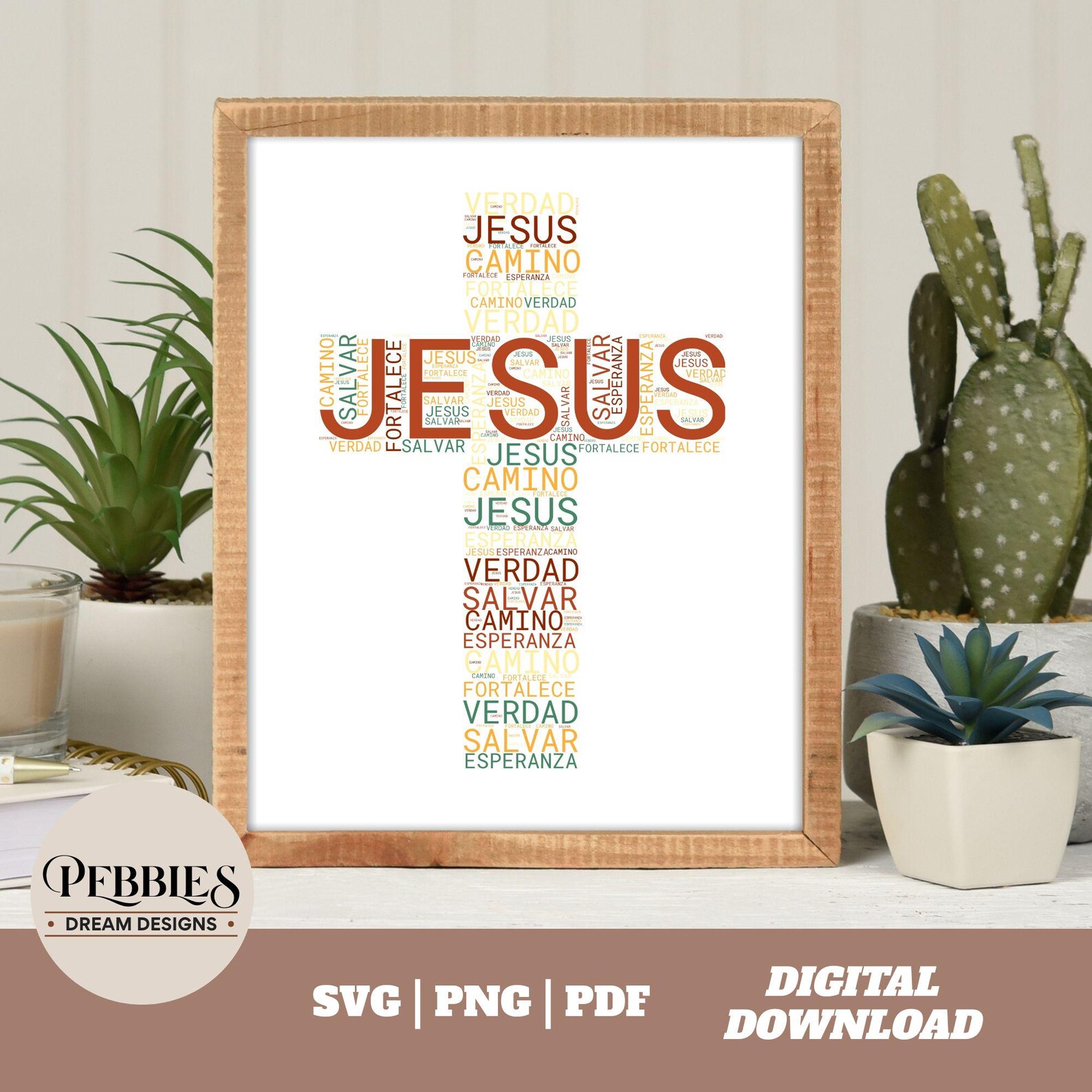 Christian Spanish Word Art Cross SVG PNG: Inspirational Religious Clip ...