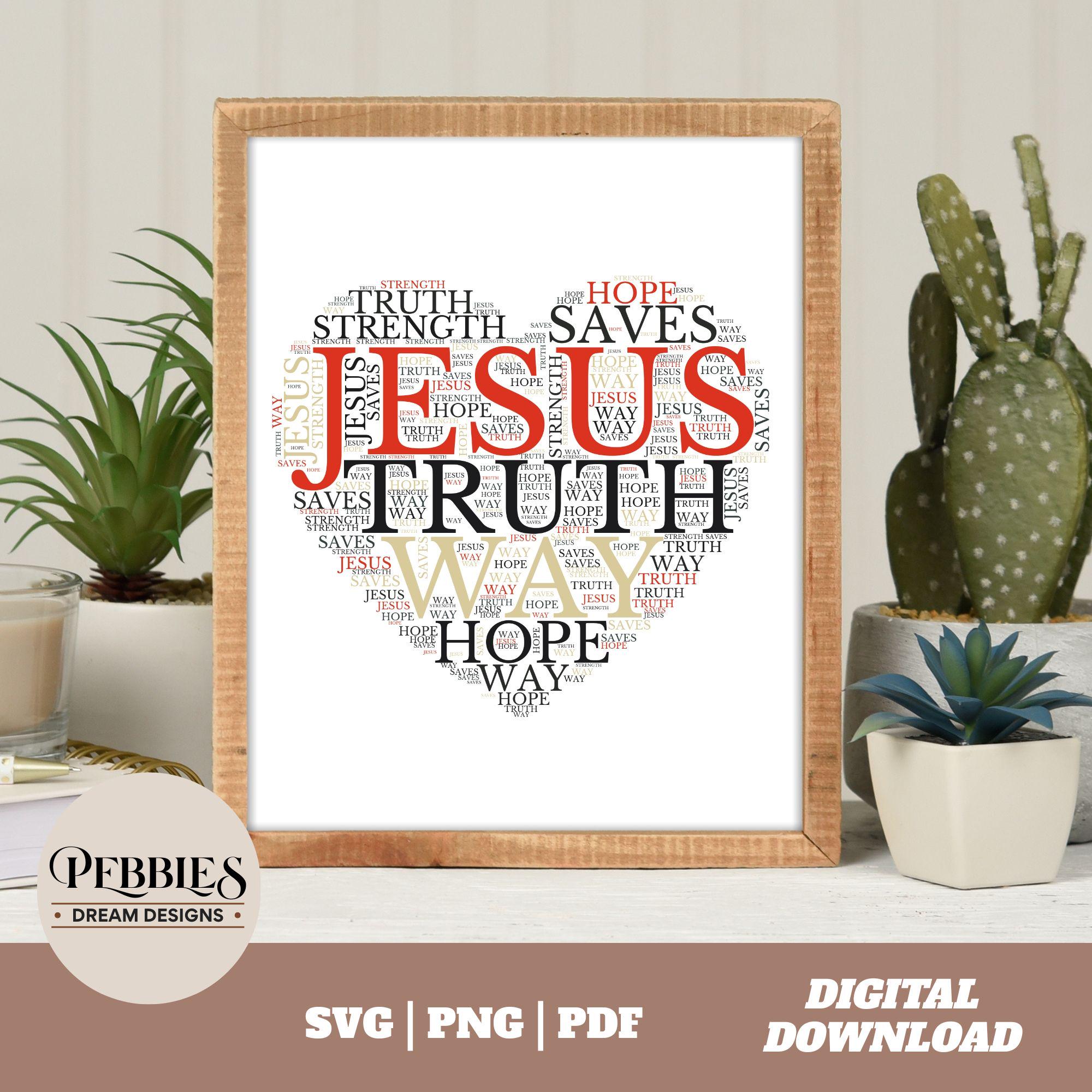 Christian Word Art Heart SVG: Jesus PNG File, Inspirational Typography ...