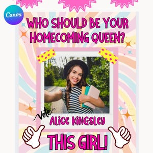 Editable Homecoming Queen Poster Template: Canva Campaign Sign (digital ...