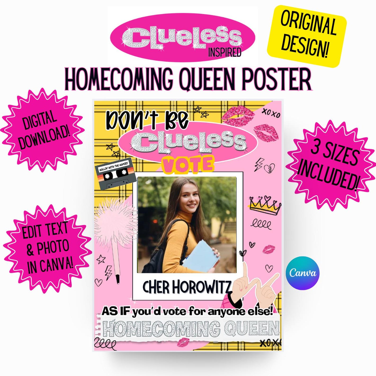 Clueless Inspired Homecoming Campaign Poster: Editable 90s Retro Design ...