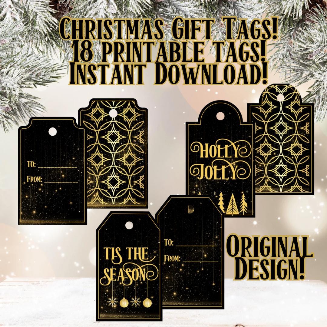 Printable Black and Gold Christmas Gift Tags With “to & From” Labels ...