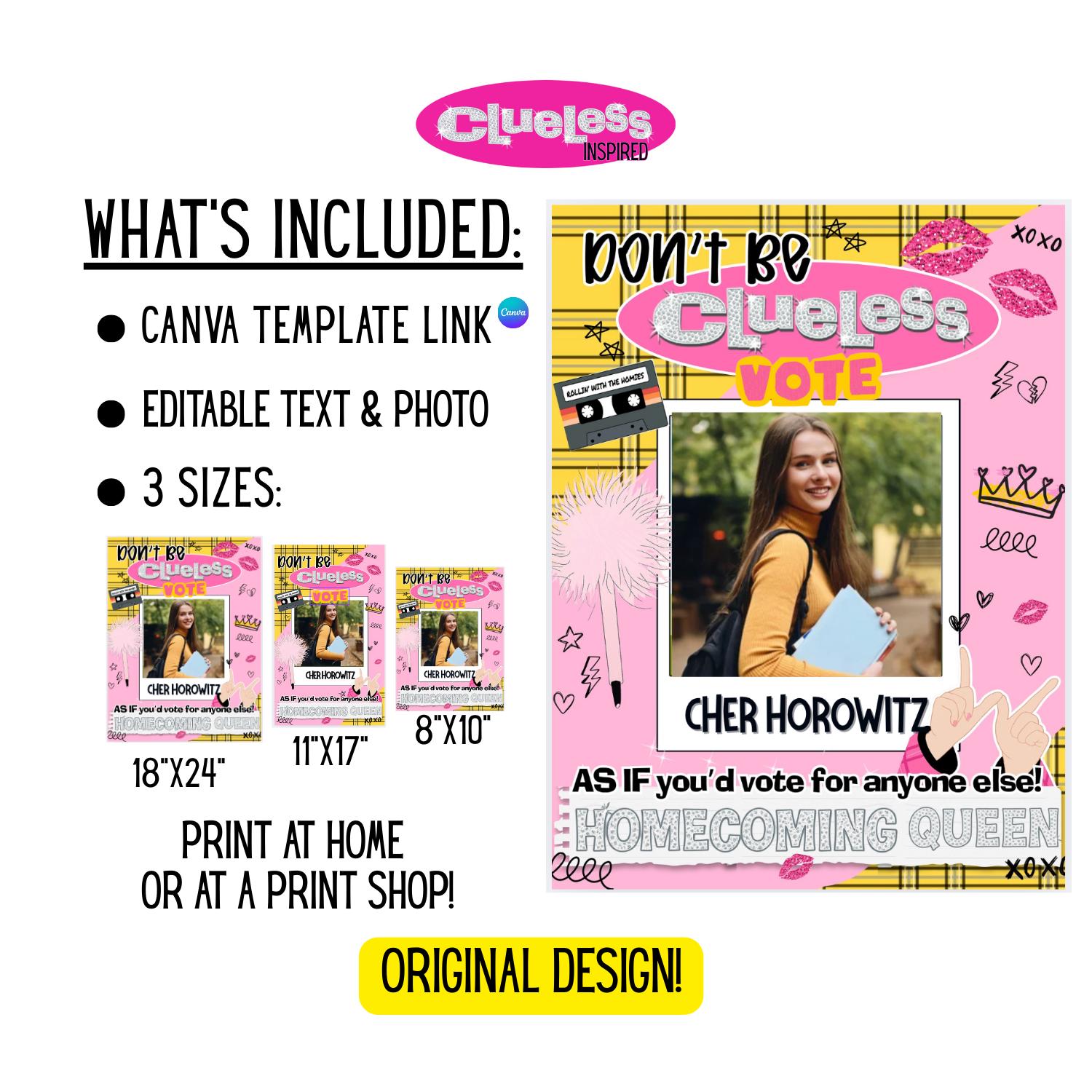 Clueless Inspired Homecoming Campaign Poster: Editable 90s Retro Design ...