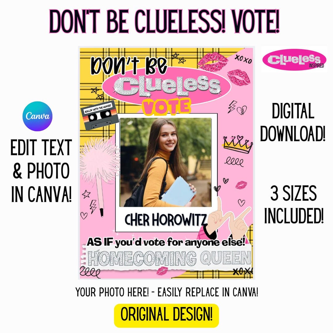 Clueless Inspired Homecoming Campaign Poster: Editable 90s Retro Design ...