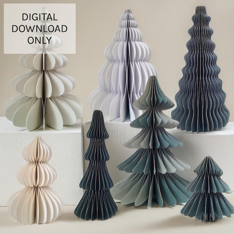 DIY Honeycomb Christmas Tree Decorations, 7 Digital Templates, Modern ...