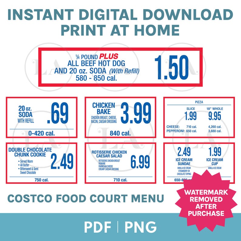Costco Food Court Menu Printable Signs for DIY Halloween Costume, Trunk ...