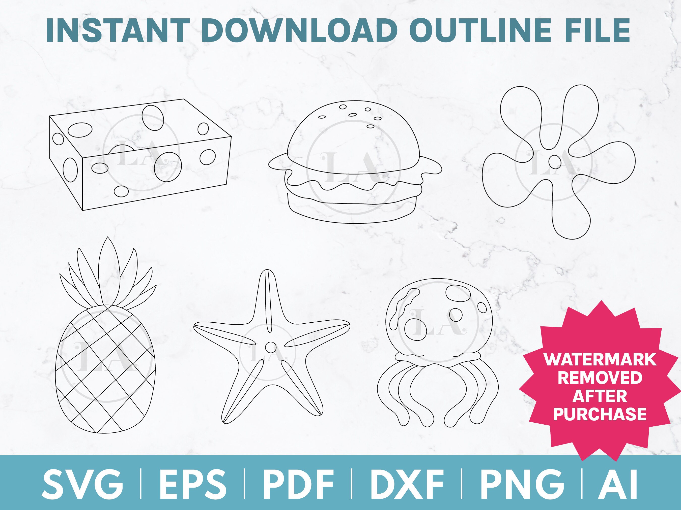 Spongebob Minimalist Drawing Outlines SVG Files for Cutting Machines ...