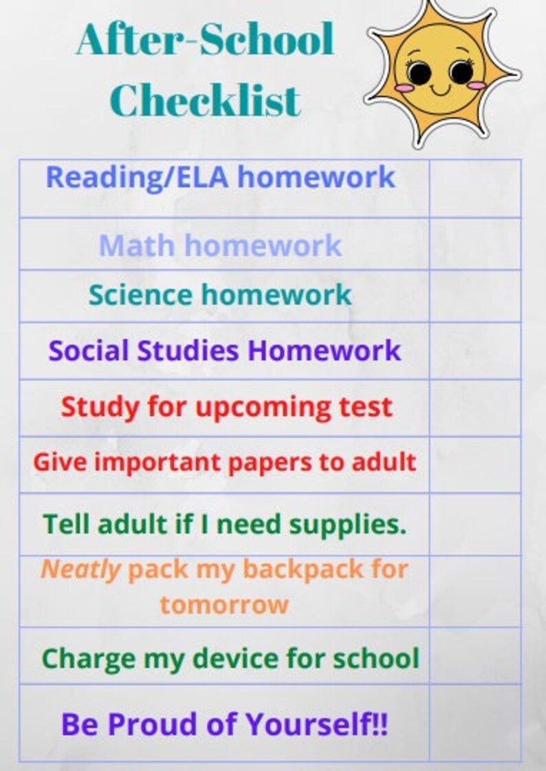 After School Checklist - Etsy