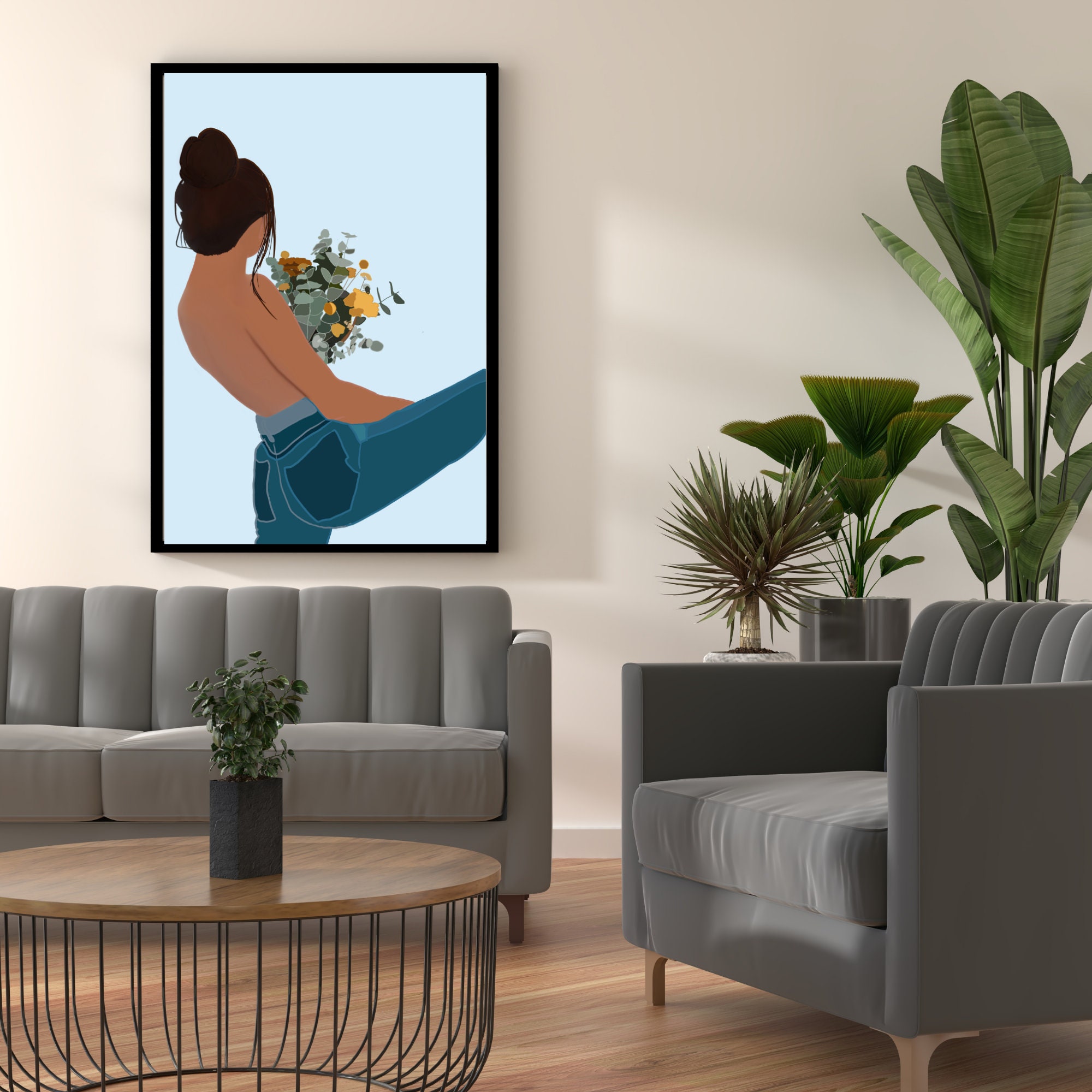 Modern Woman Wall Artflower Girl Wall Art Gift for Her, Anniversary ...