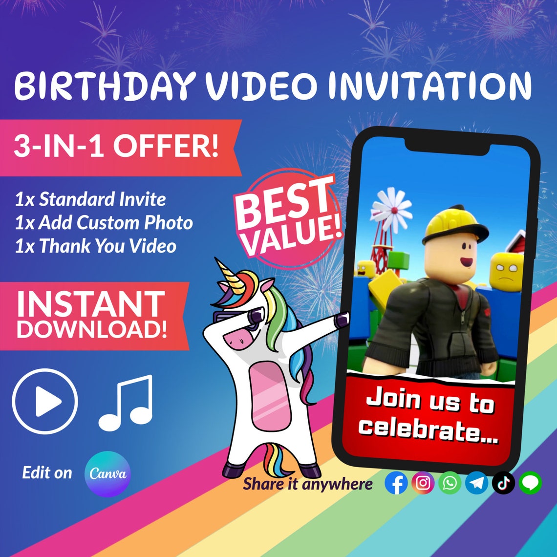 Roblox Video Invitation, Roblox Invite, Roblox Birthday, Personalized ...