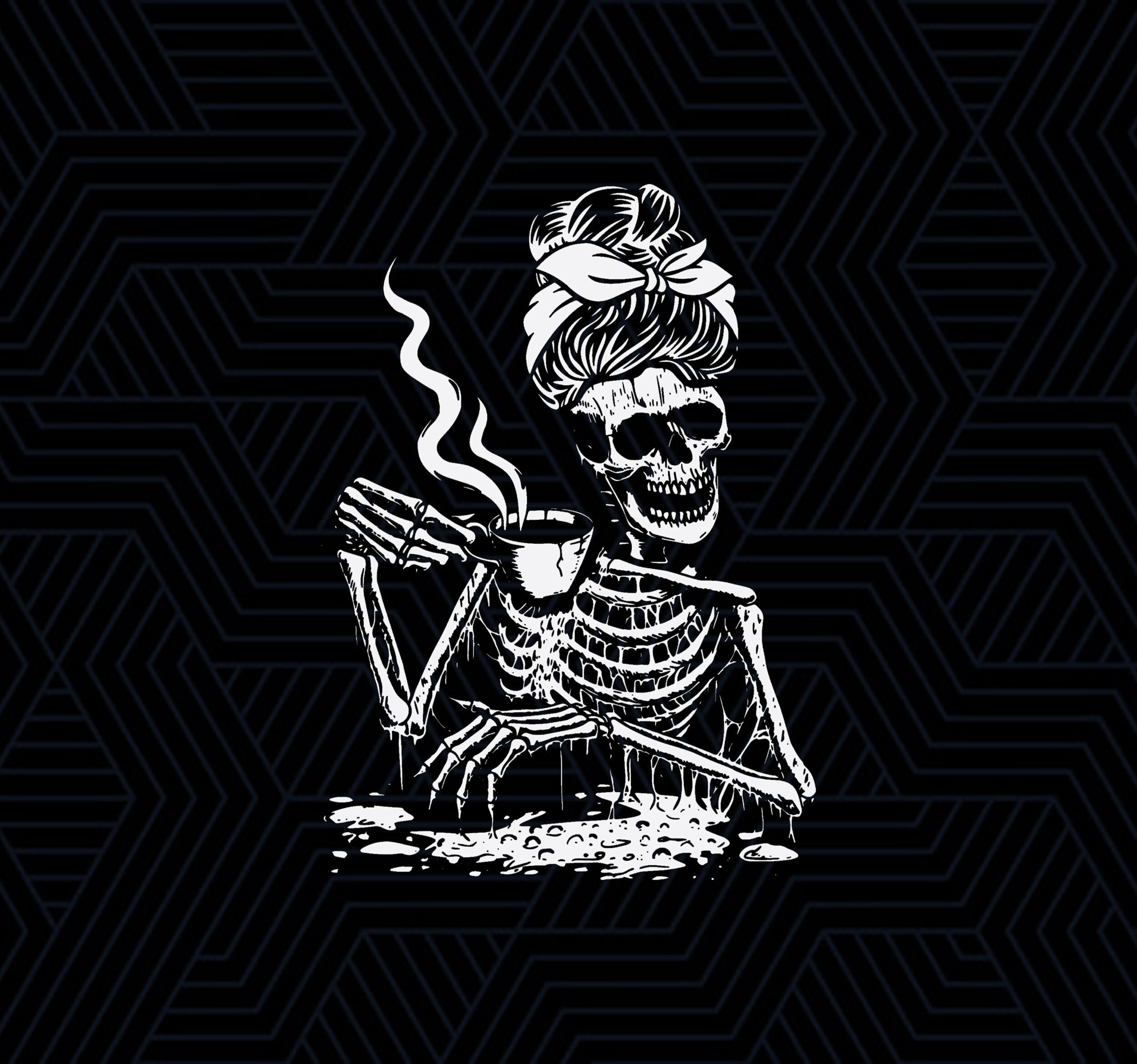 Skeleton Coffee Messy Bun PNG Coffee Lover Halloween PNG Gift for ...