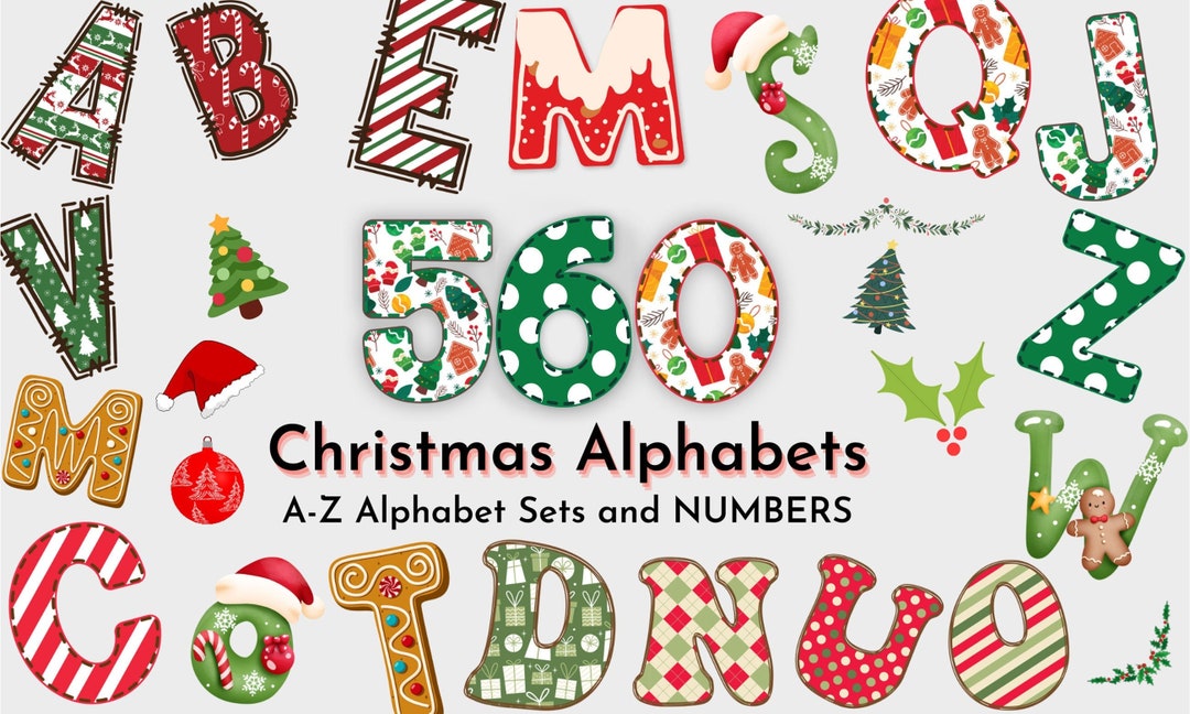 Christmas Alphabet & Number PNG Set: Sublimation Fonts (digital ...