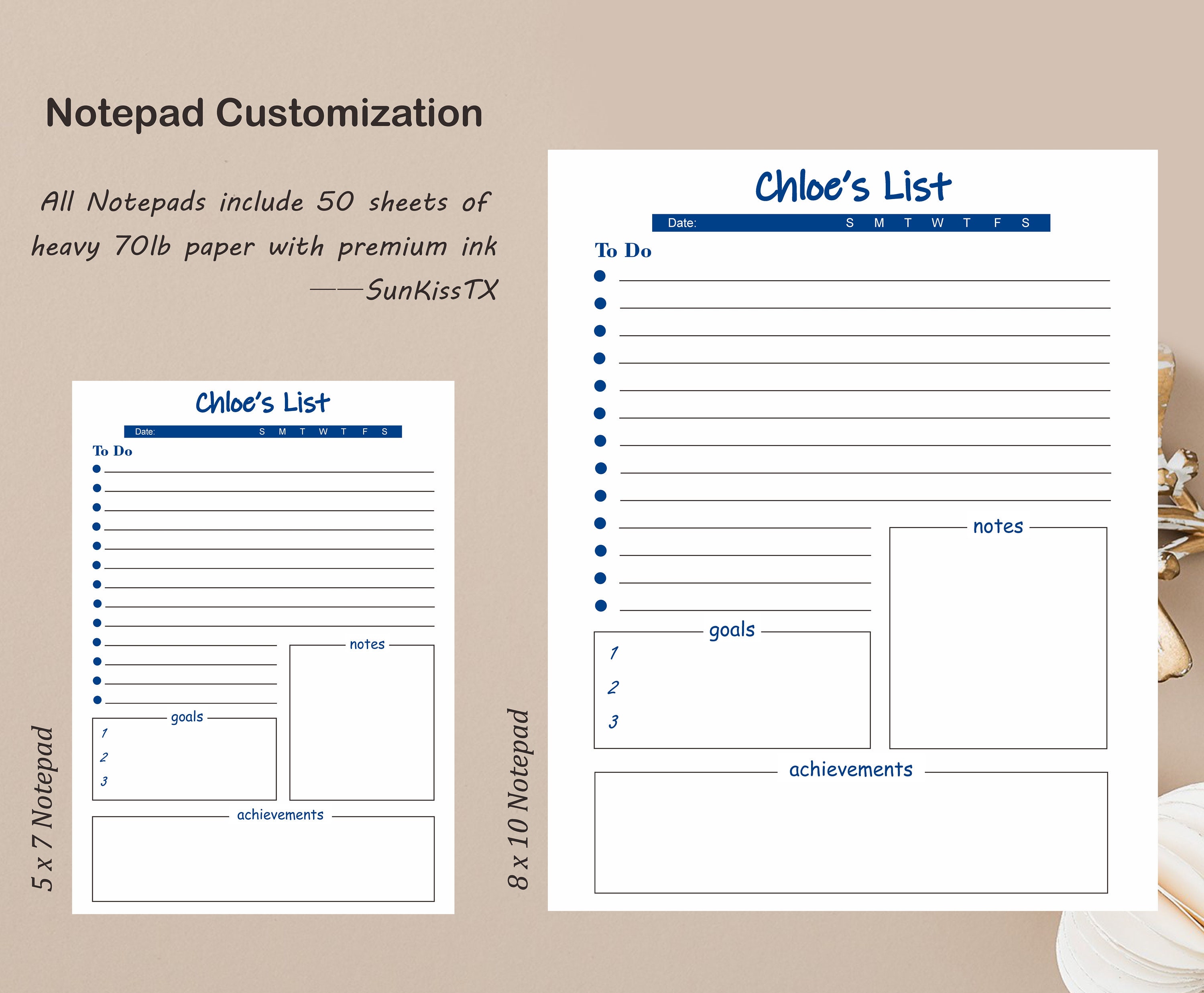 Personalized/custom Notepad to Do List Notepads for Planning ...