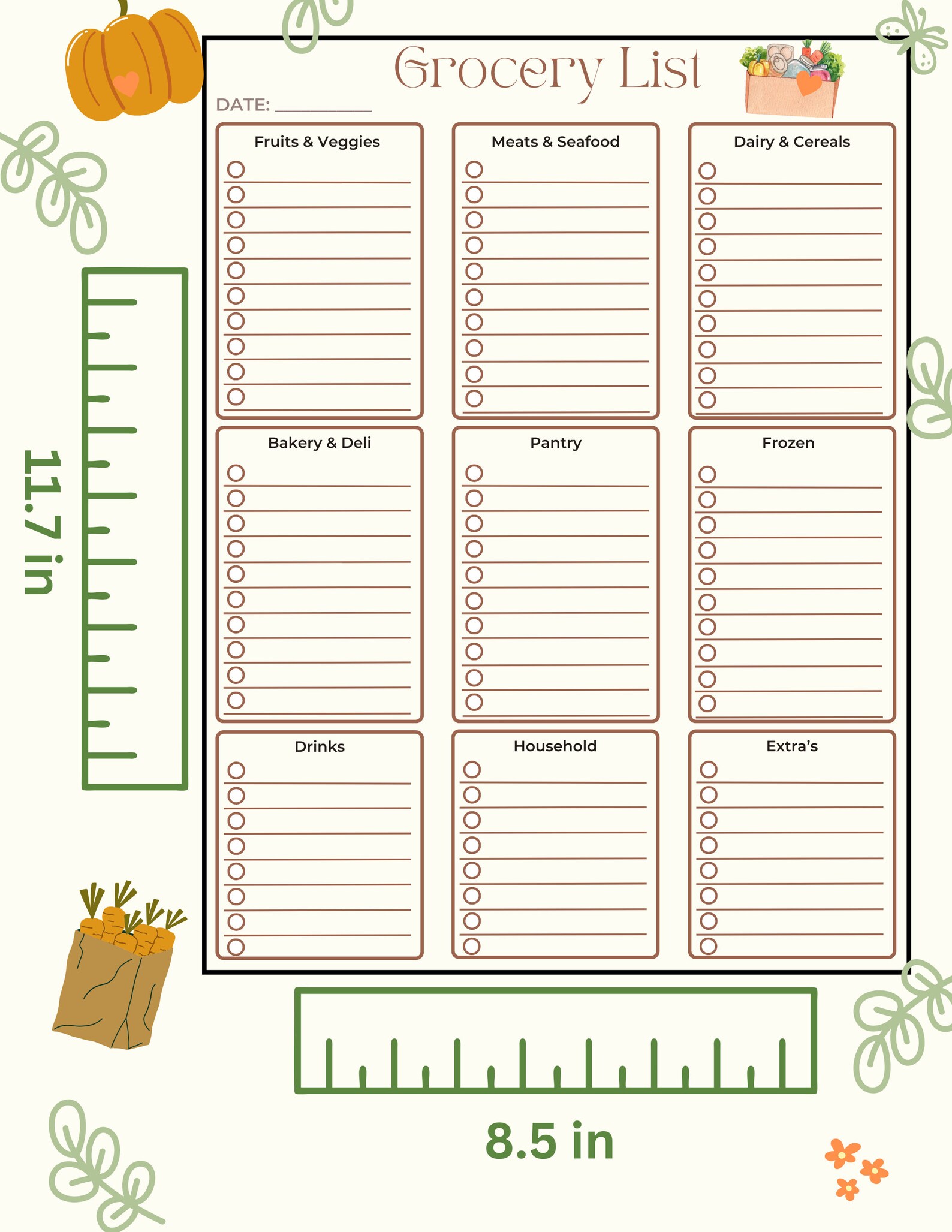 Grocery List Printable Template, Grocery Planner, Food Shopping List ...