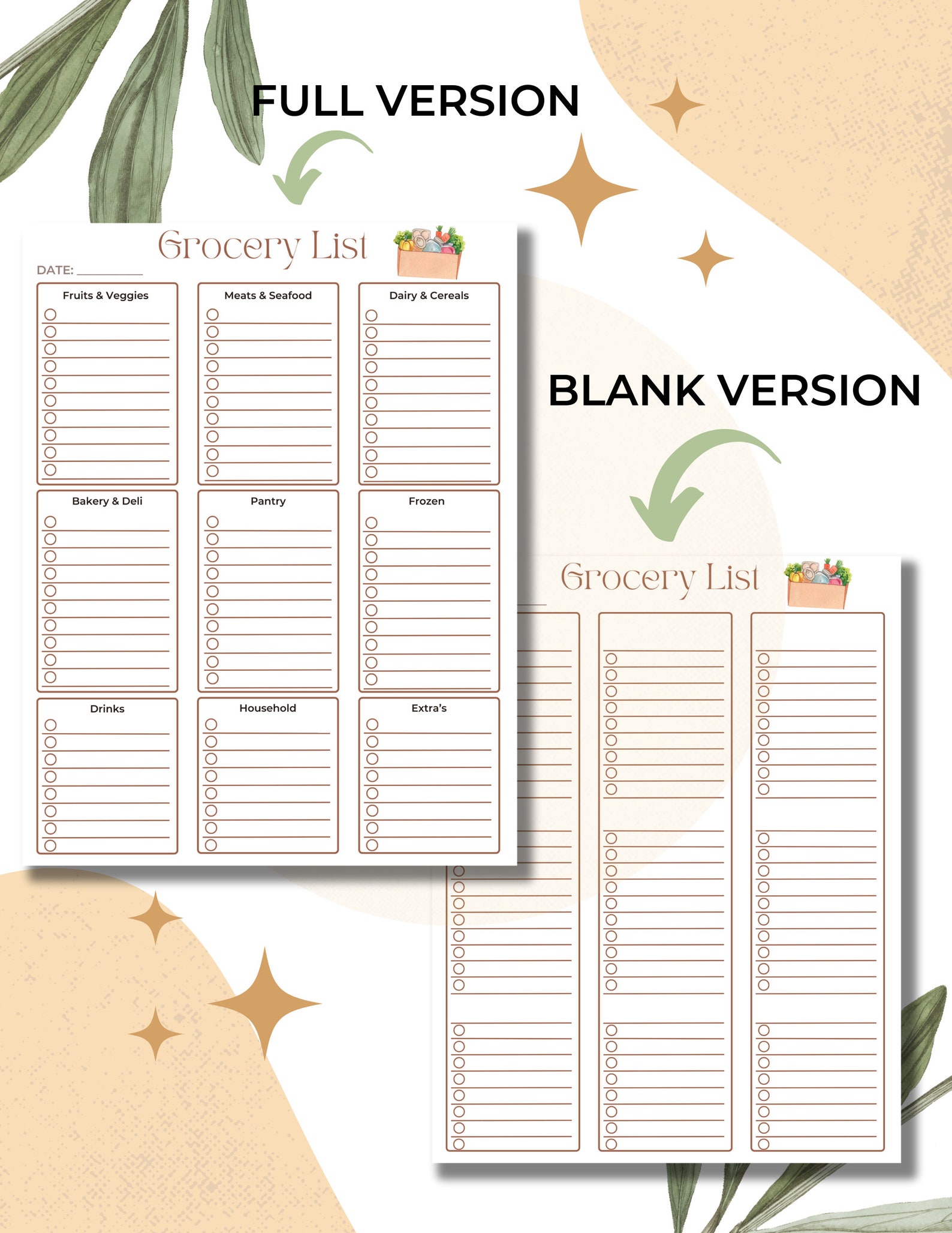 Grocery List Printable Template, Grocery Planner, Food Shopping List ...