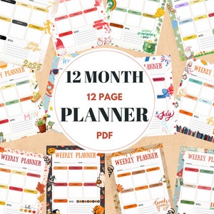 Teacher Weekly Planner Printable. 12 Month Calendar Printable. 2025 ...