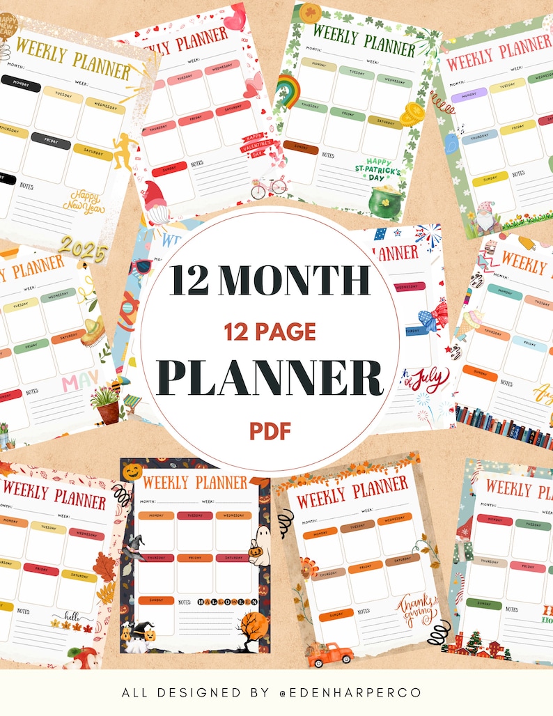 Teacher Weekly Planner Printable. 12 Month Calendar Printable. 2025 ...
