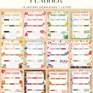 Teacher Weekly Planner Printable. 12 Month Calendar Printable. 2025 ...