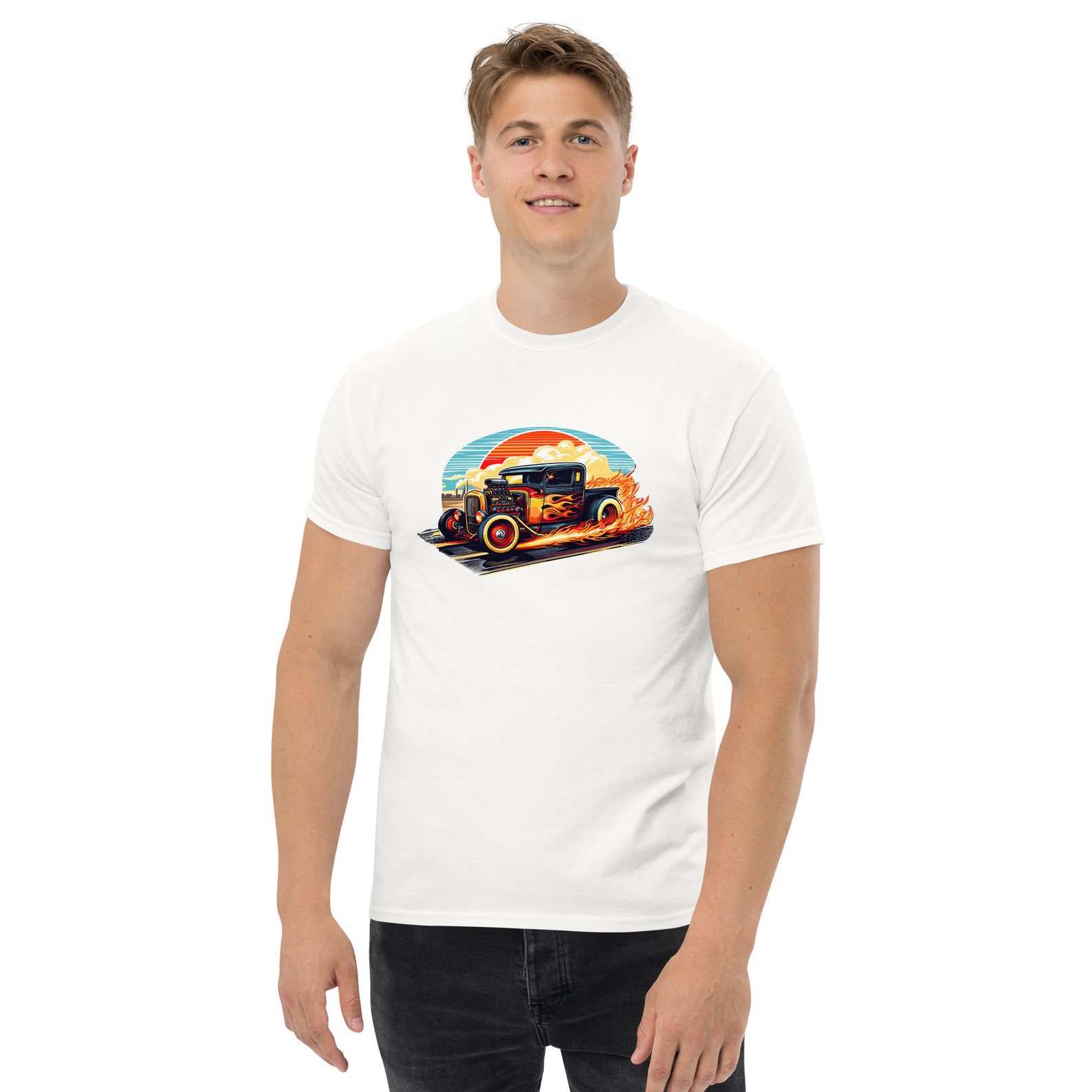 Retro Rat Rod Truck Sunset Flames Classic Hot Rod Pickup T Shirt - Etsy