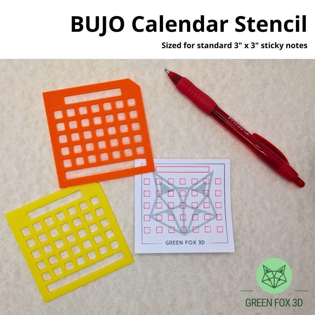 BUJO Calendar Stencil: 3x3 Sticky Note Size 3D Printed - Etsy