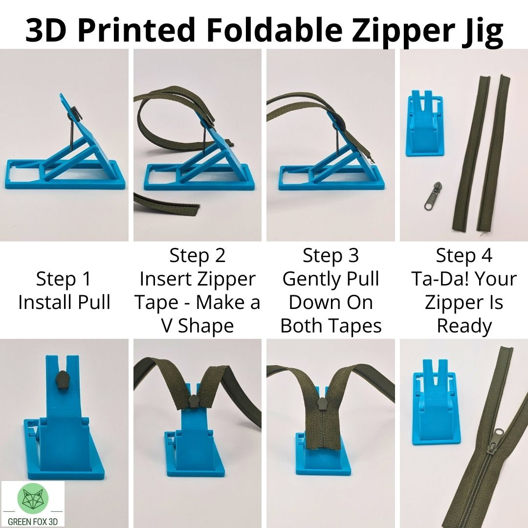 Foldable Zipper Jig: 3D Printed Zipper Pull Installation Tool, Folds ...