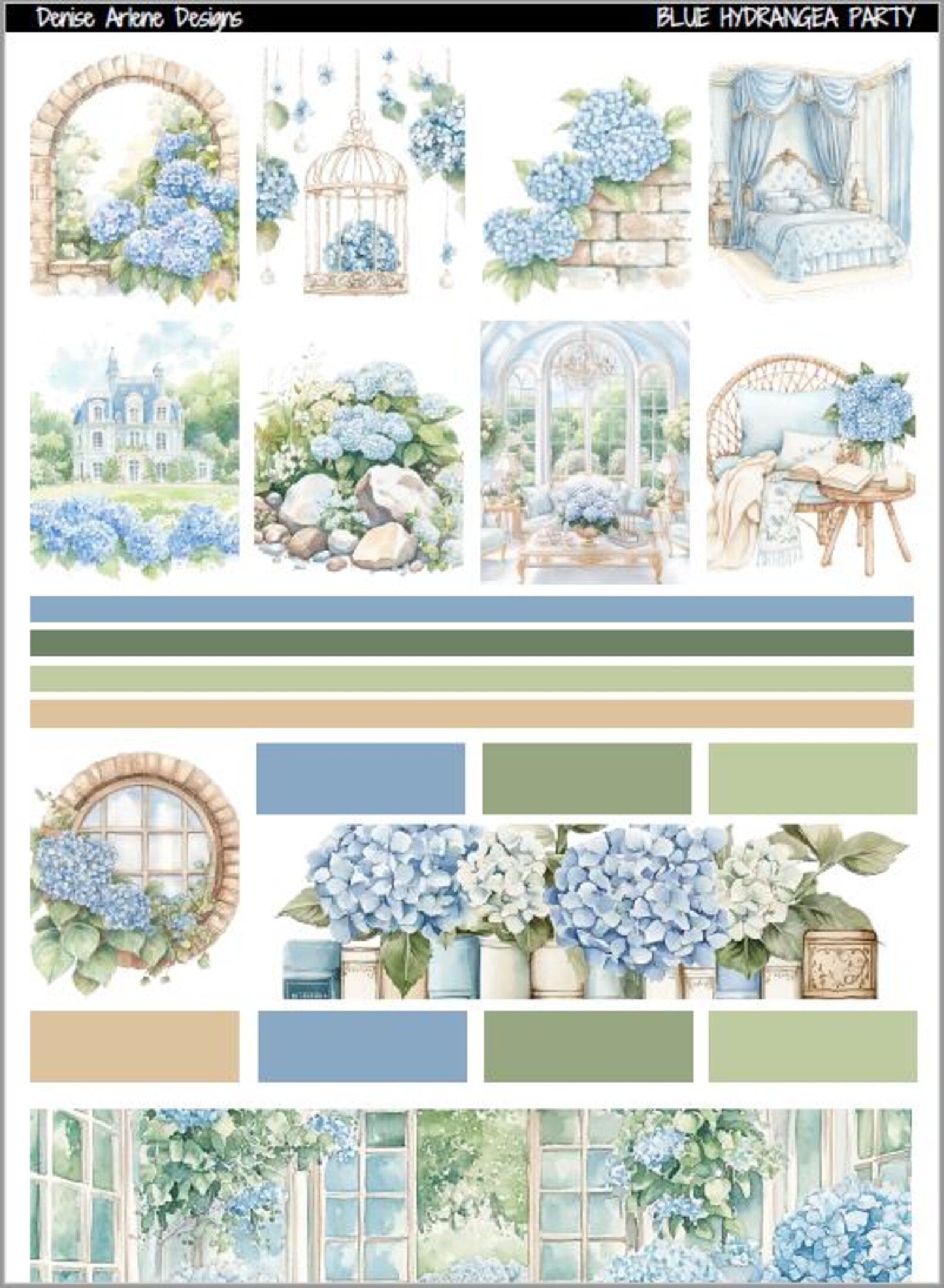 BLUE HYDRANGEA PARTY Printable Erin Condren 7x9 Vertical Weekly Planner ...