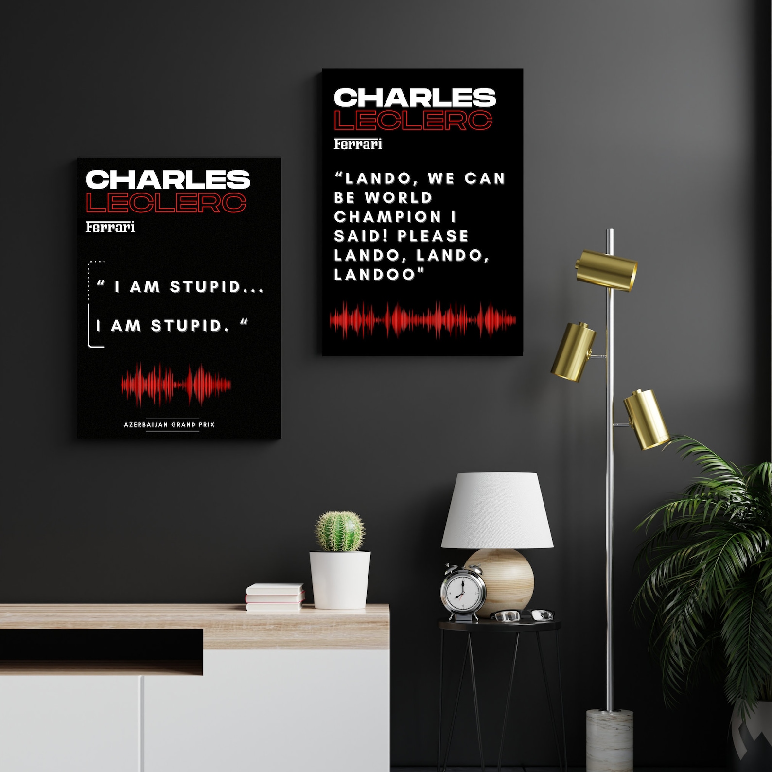 Set of Formula 1 Radio Prints, Carlos Sainz, Charles Leclerc, Lando ...