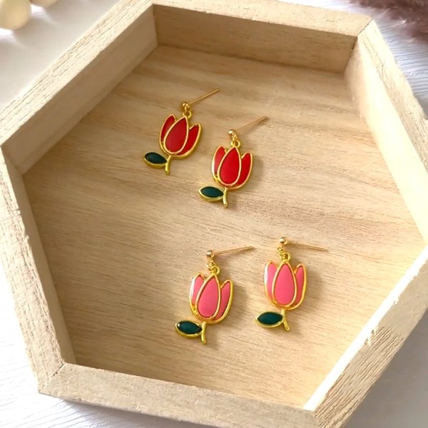 Pink Tulip Earrings - Etsy