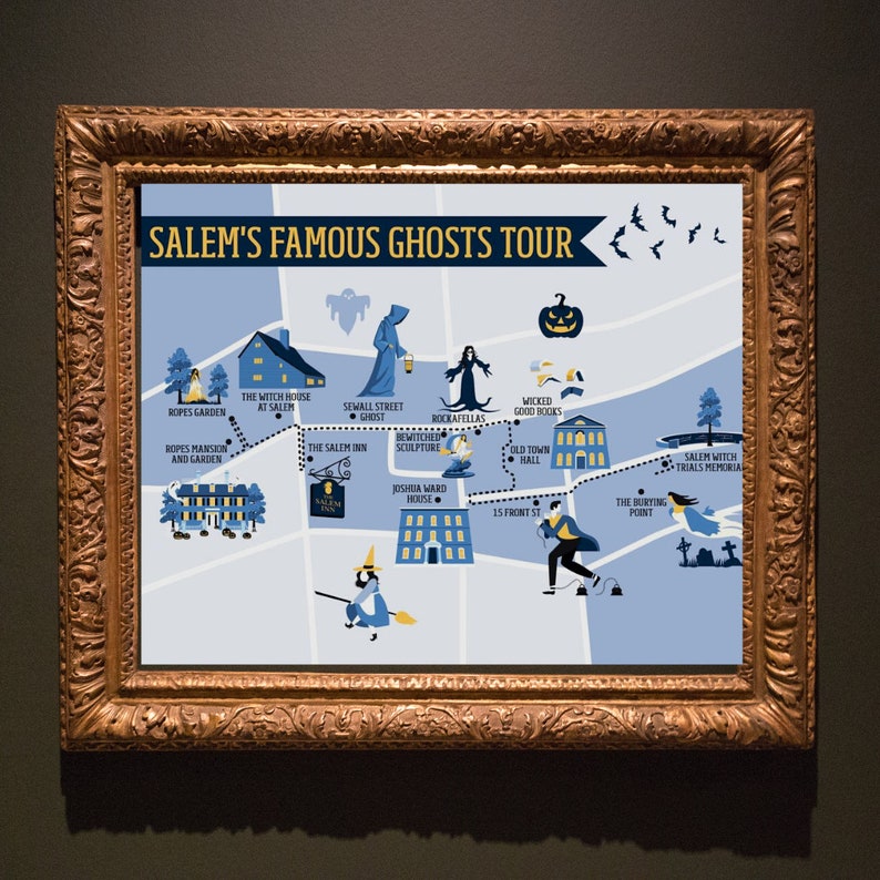 Salem’s Famous Ghost Tour Map I Salem Map Print | Salem Massachusetts ...