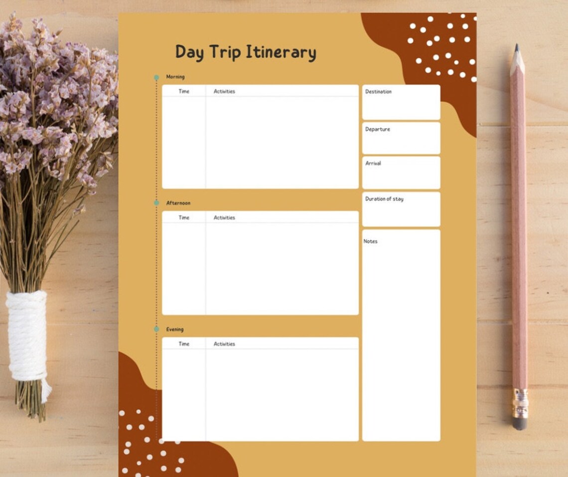Day Trip Itinerary Printable Fall| Day Trip Itinerary | Daily Printable ...