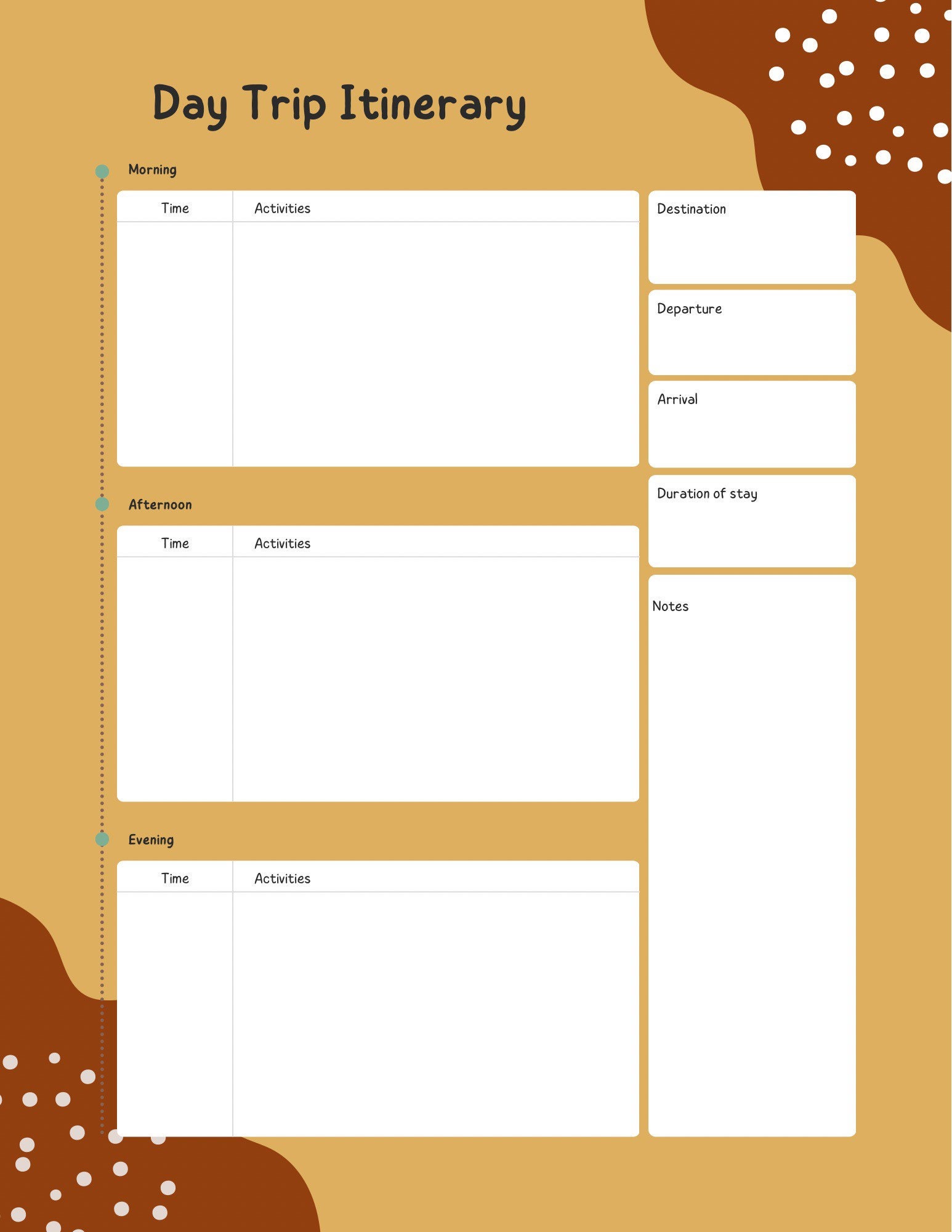 Day Trip Itinerary Printable Fall| Day Trip Itinerary | Daily Printable ...