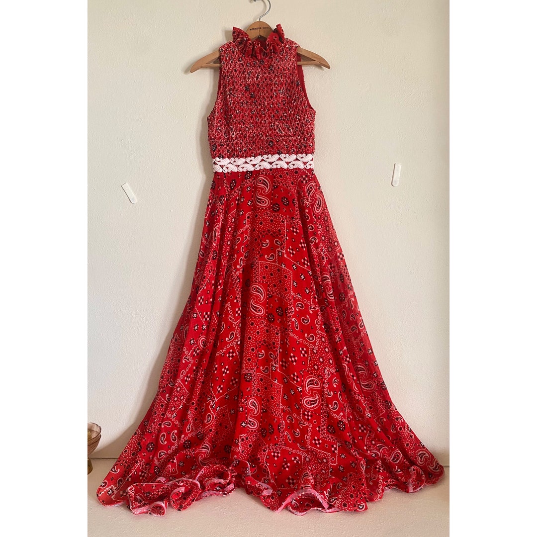 Vintage 70s Nancy's Red Bandana Dress: Floral Print, Small - Etsy