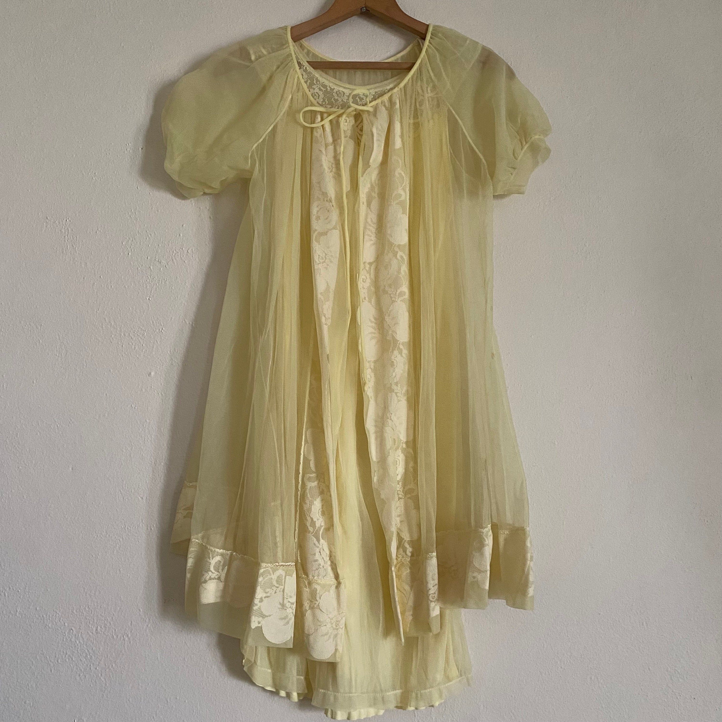 Vintage 1950s Radcliffe Babydoll Small Yellow Nightgown and Shawl Set ...