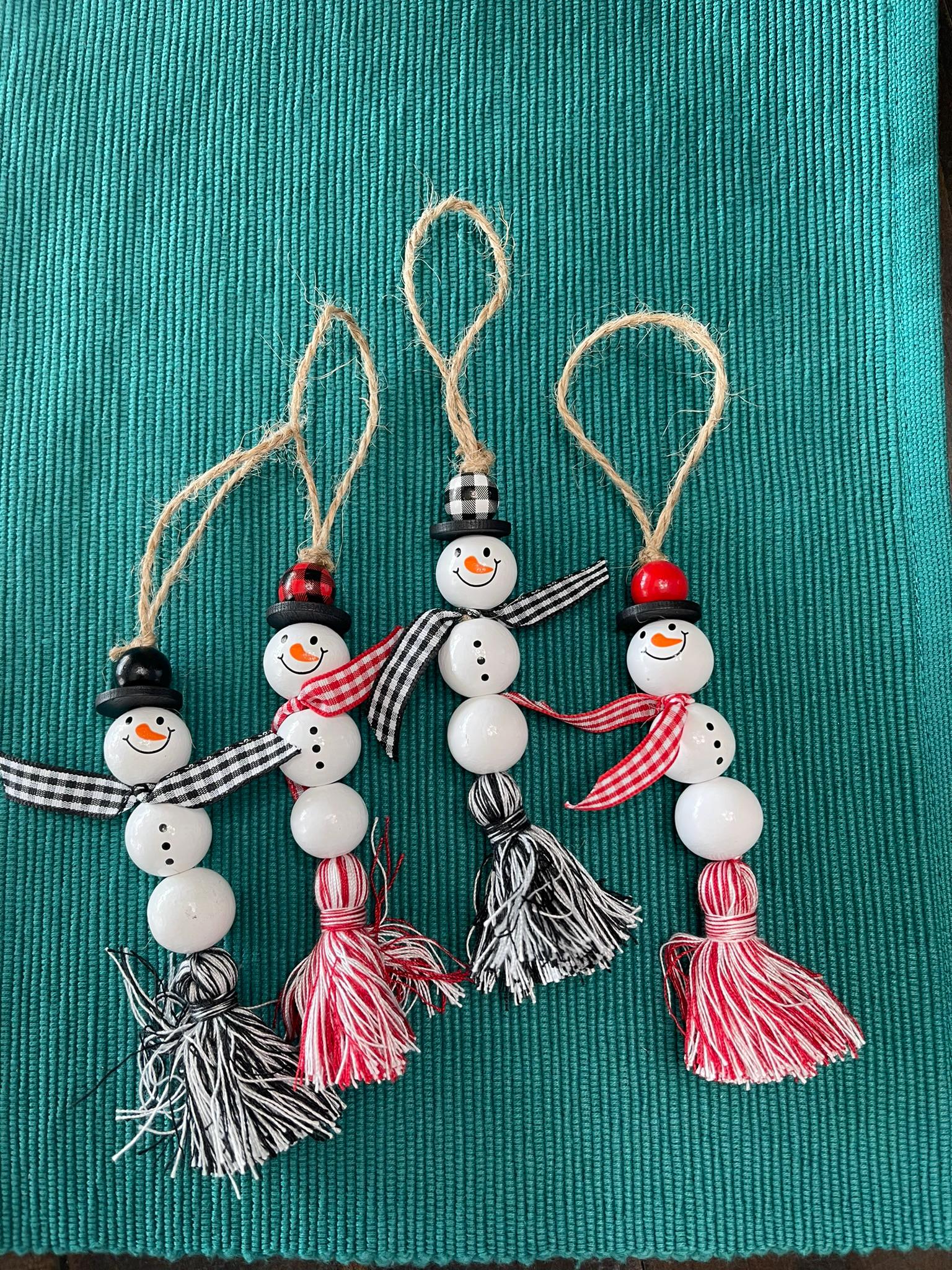 Wooden Beaded Snowman Ornaments | Set of 4 Ornaments | Christmas ...
