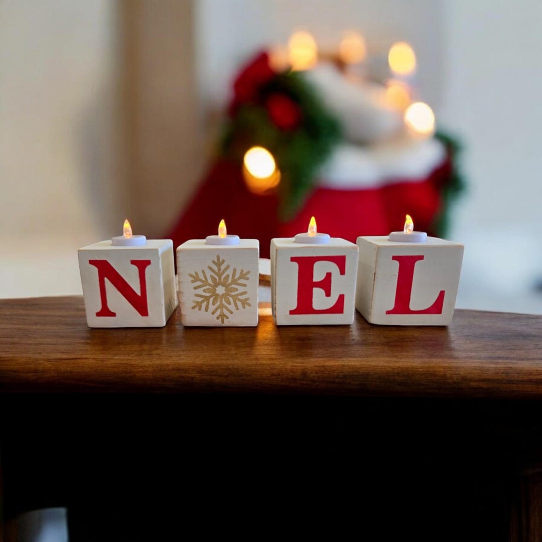 Christmas Block Letters Decor With Tea Lights - Etsy