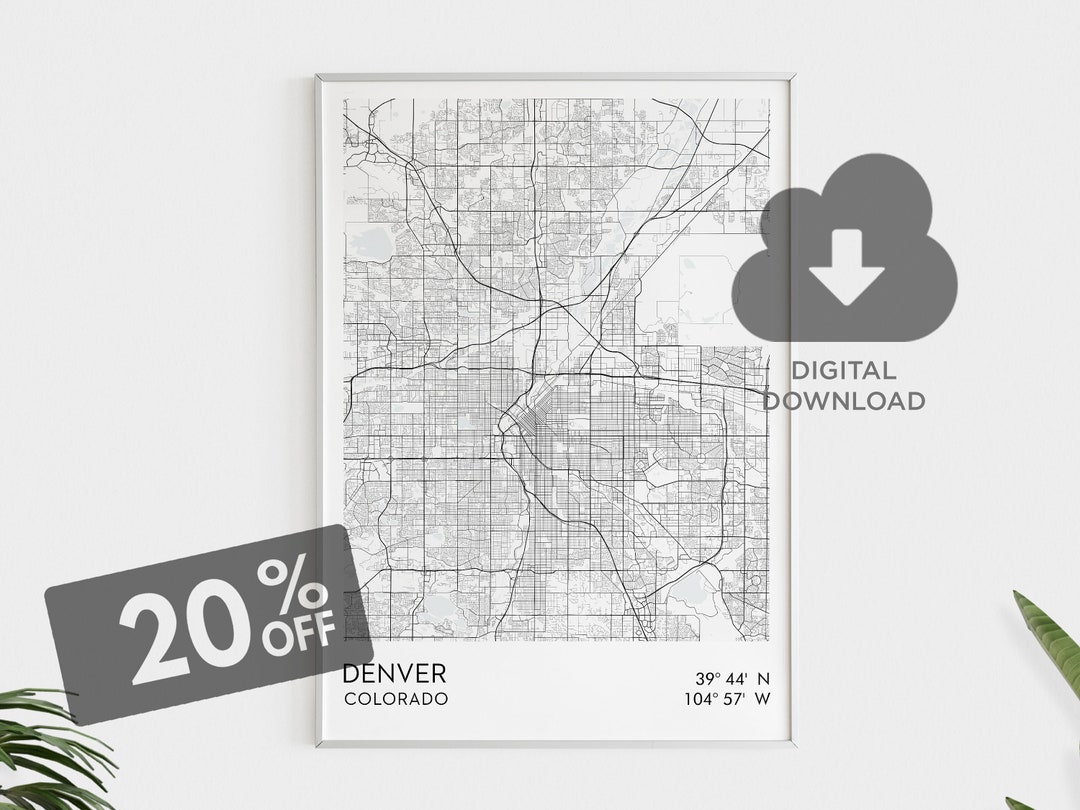 Denver Street Map, Colorado Map Art Print, Denver Road Map, US Cities ...