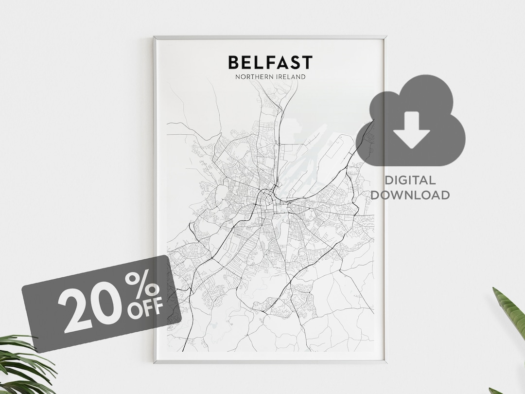 Belfast City Map Print, Belfast Wall Art Printable, Gift for Him ...