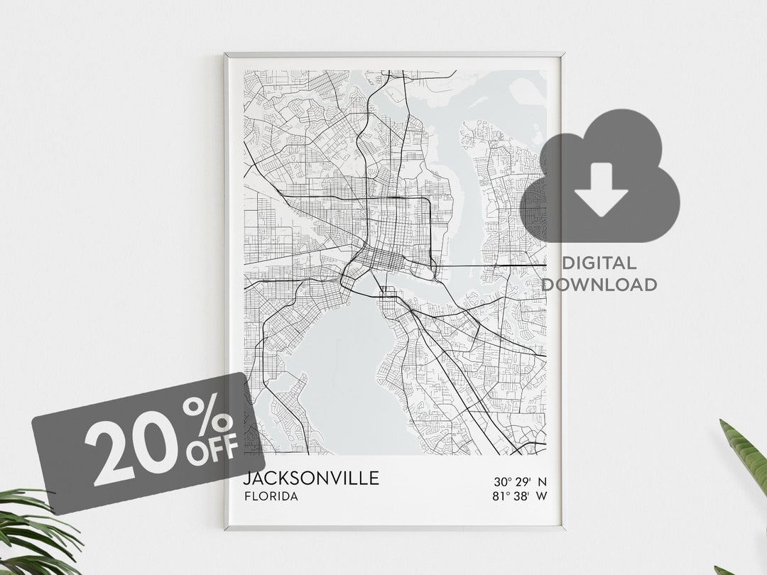Jacksonville City Map Print, Jacksonville Wall Art Print, Jacksonville ...
