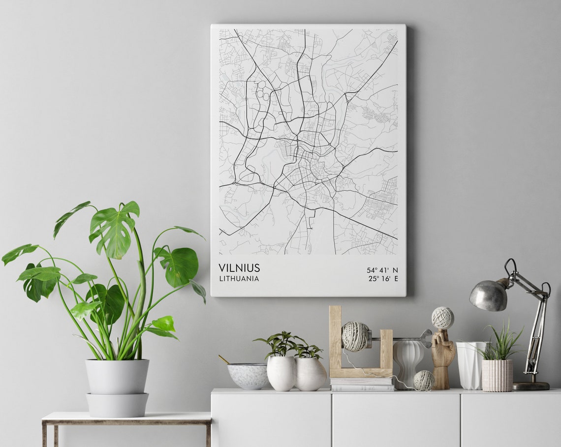 Vilnius City Map, Vilnius Wall Art, Lithuania Wall Art Print, Baltic ...