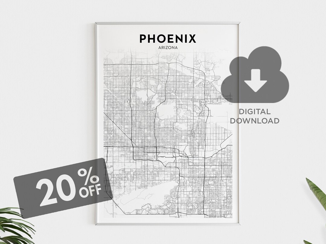 Phoenix City Map Download, Phoenix Map Print, Arizona Map Art Print ...
