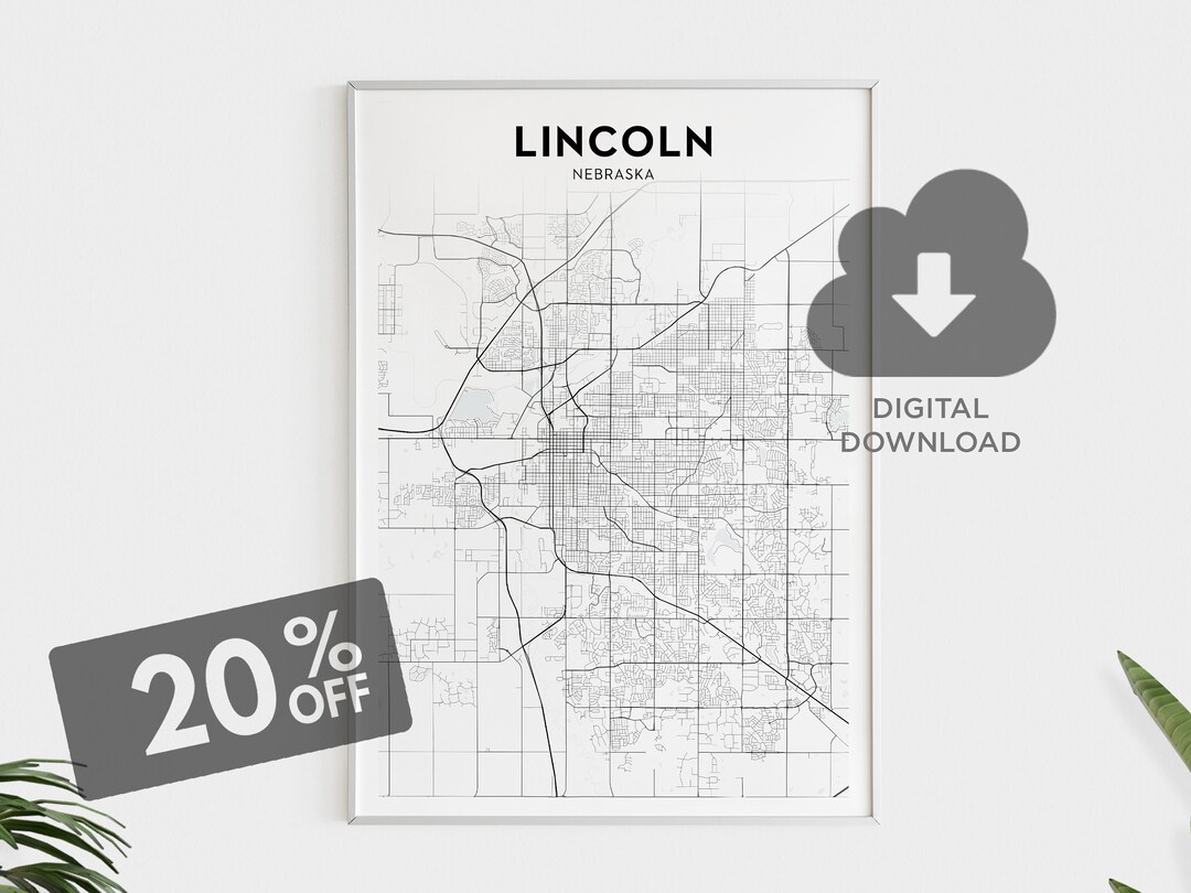 Lincoln City Map Art Print, Lincoln Downloadable Map Poster ...