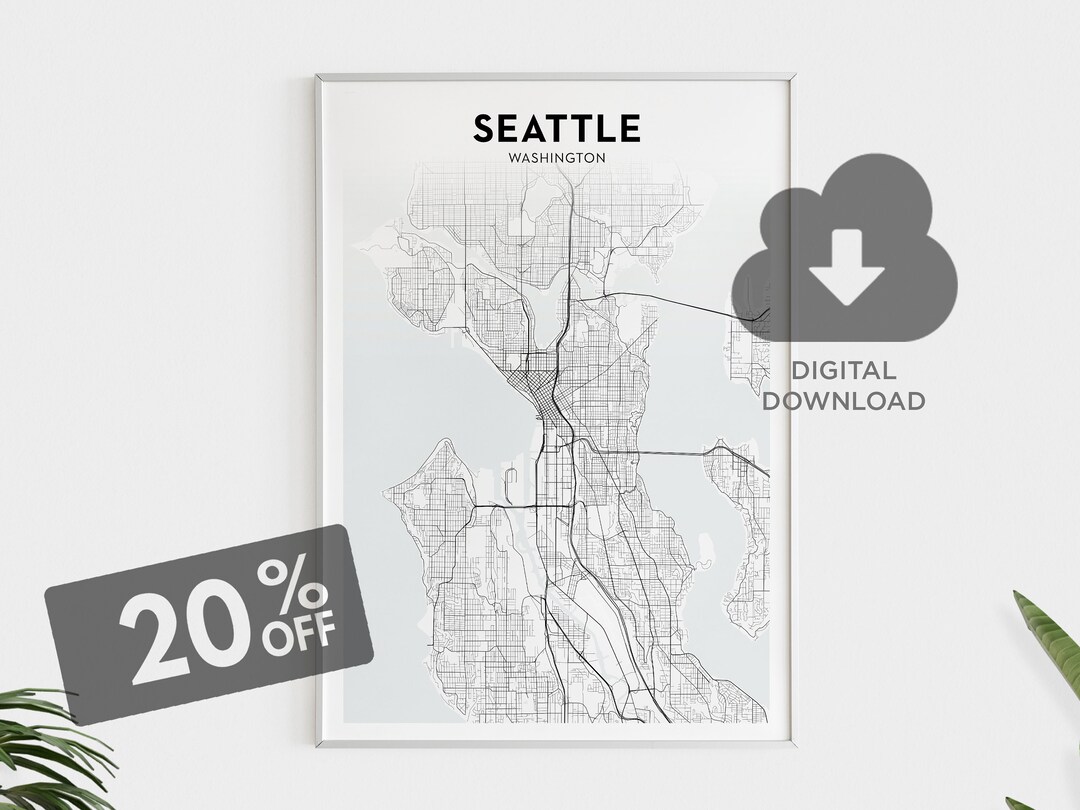 Seattle City Map Print, Seattle Map Art Printable, Seattle Street Map ...