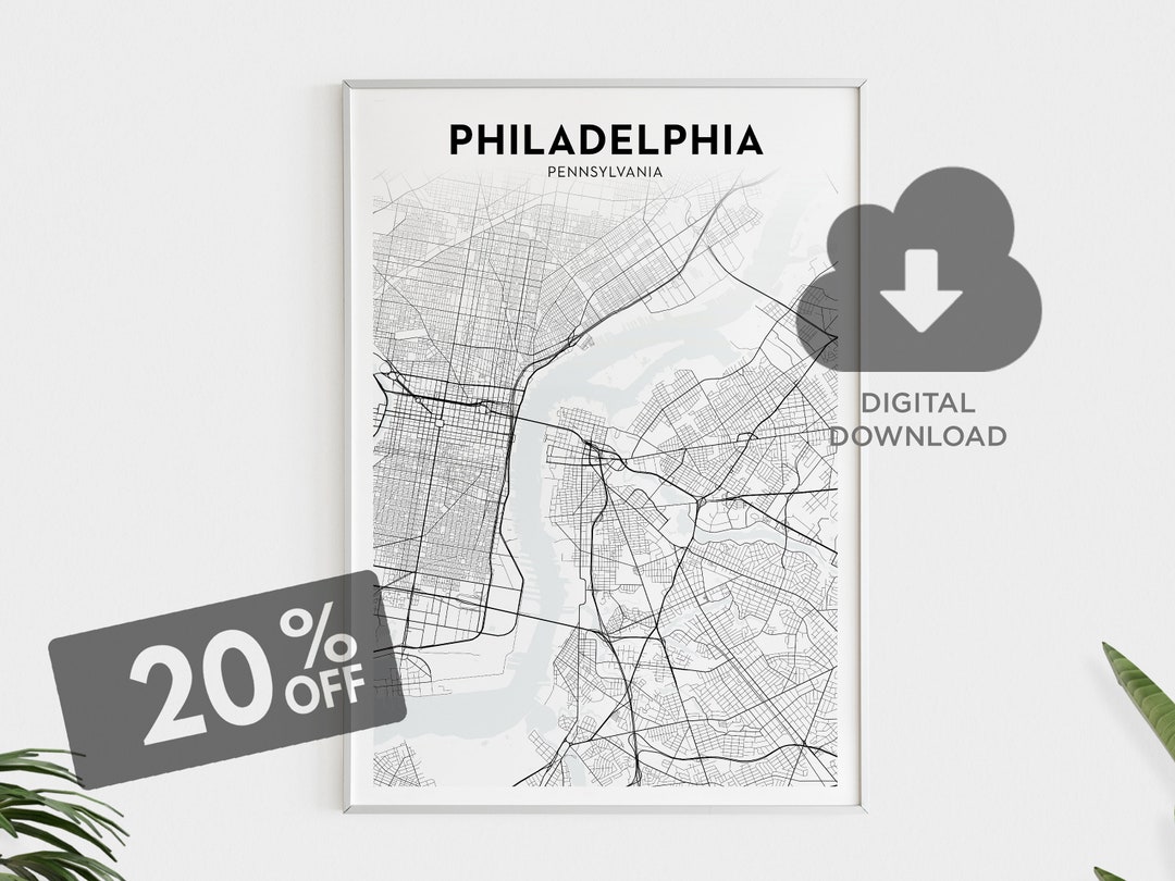 Philadelphia Map Print, Pennsylvania Wall Art, Philadelphia Street Map ...