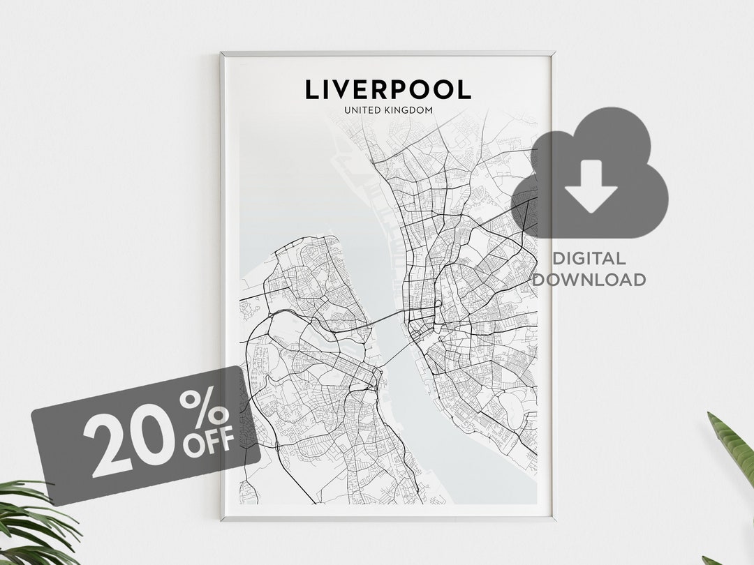 Liverpool Wall Art, Liverpool City Map Print, United Kingdom Maps, UK ...