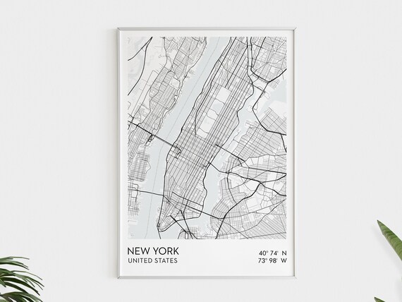 New York City Map Print NYC Map Art Manhattan Map Poster NY - Etsy