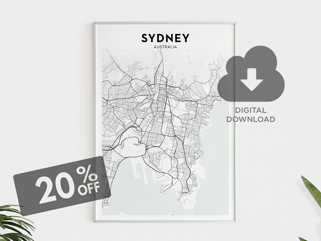 Syndey Map Art, Australia Wall Decor, Sydney Digital Print, Sydney Map ...